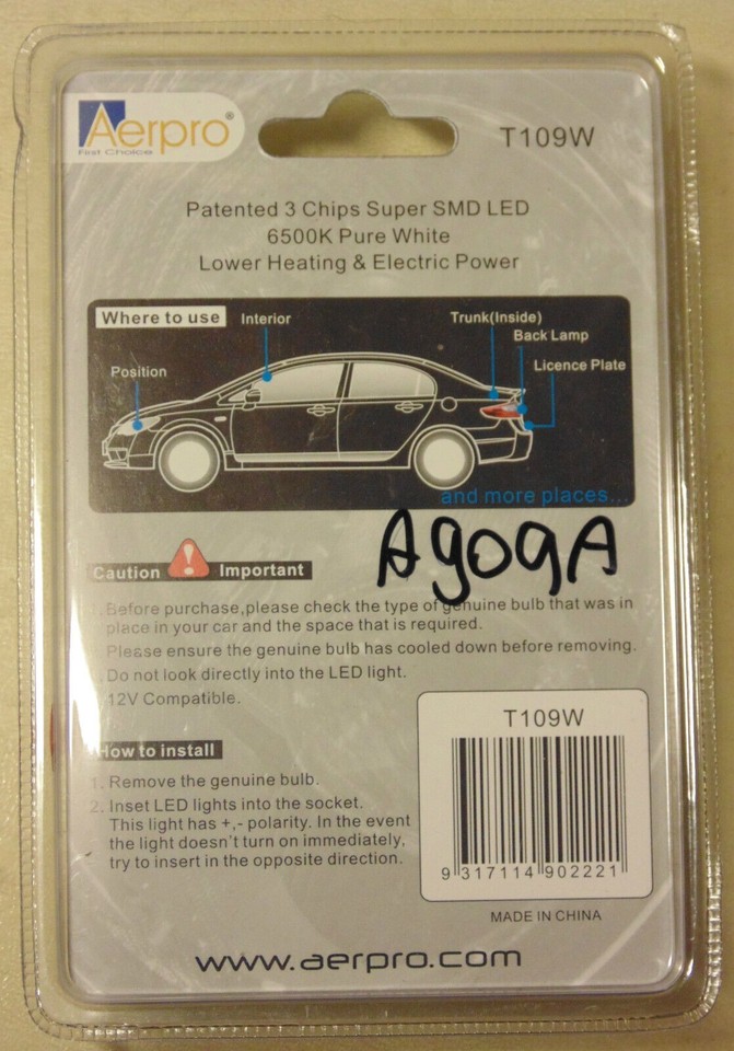 Aerpro T109W 9x SMD 3D LED Globe PAIR T10 Wedge type for Nissan Toyota ...