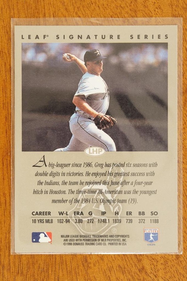 1996 Greg Swindell Indians Leaf Signature Series Silver Baseball Card ...