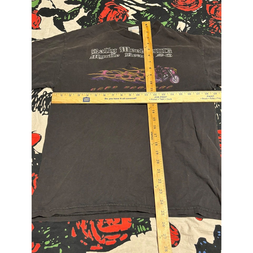 Myrtle Beach Bike Rally 2003 T Shirt Mens Black Eagle Flame Graphic Hanes faded | eBay