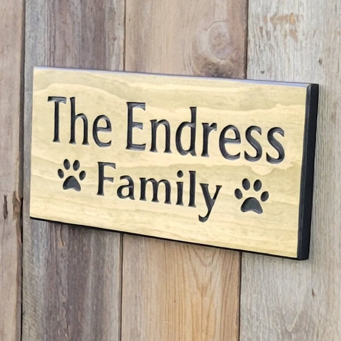 Personalized Family Name with Paw Print Hand Carved Wooden Sign Dog ...