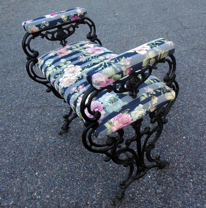Vtg CAST IRON BENCH Seat Stool Arms Paw Feet Scrollwork ROCOCO BAROQUE ...