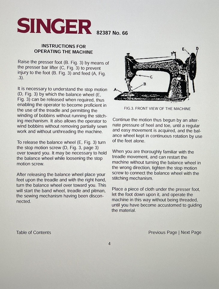 Large Deluxe Singer 66 Manual Sewing Machine Instructions User Guide ...