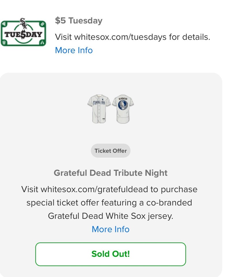 Grateful Dead White Sox Jersey Size Medium | eBay