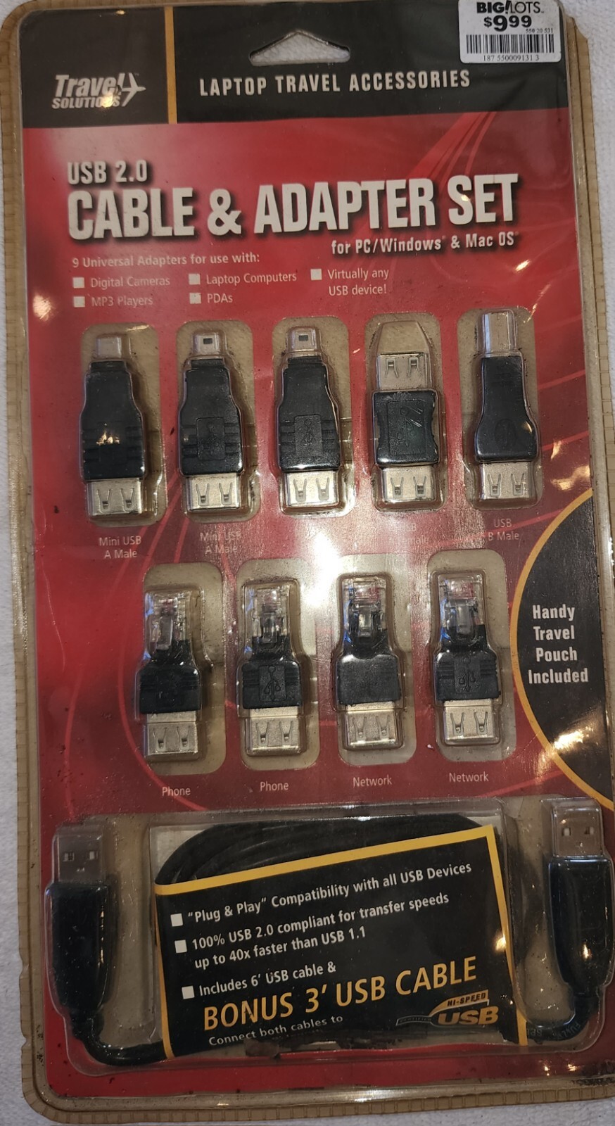 Travel Solutions Laptop Travel Accessories USB 2.0 Cable & Adapter Set ...