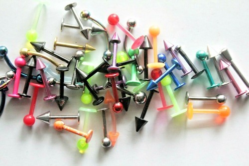 5 / 10pc 8mm Acrylic & 316L Steel Bulk Labret Bar Helix Earring ...