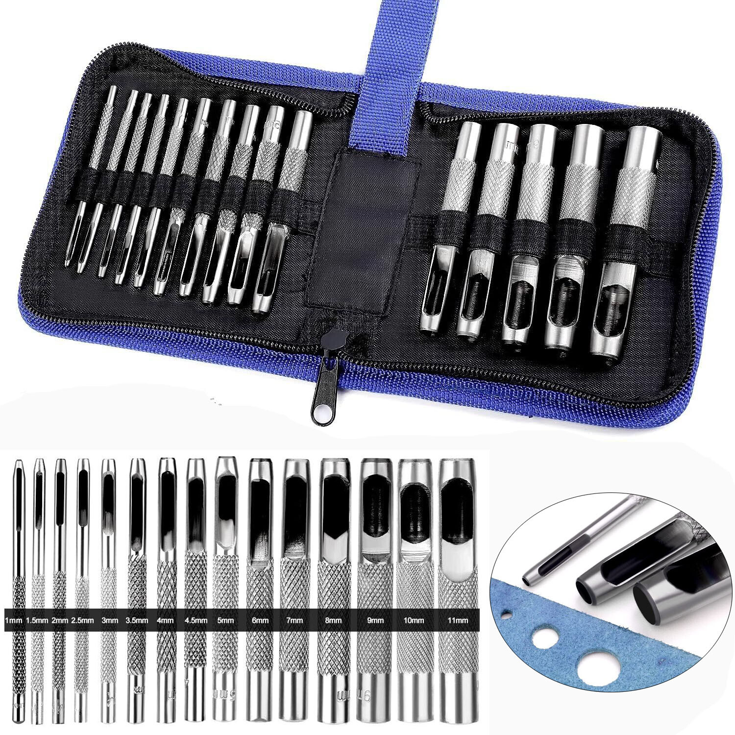 1-11mm Leather Hole Punch Round Steel Hole Punch Set Leather Punch Tool ...