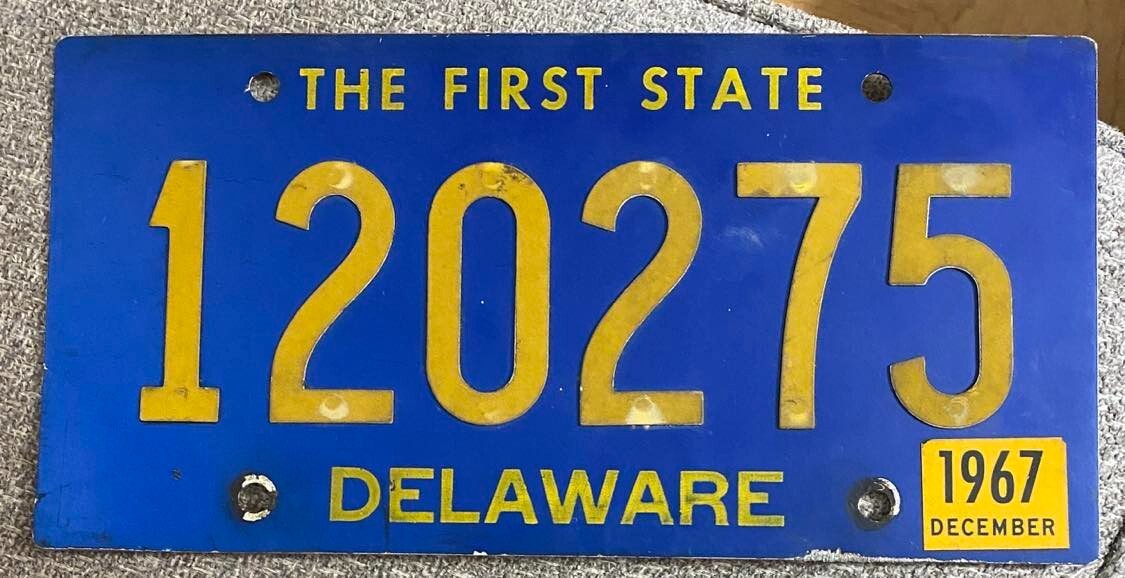 Delaware 1967 RIVETED License Plate # 120275 | eBay