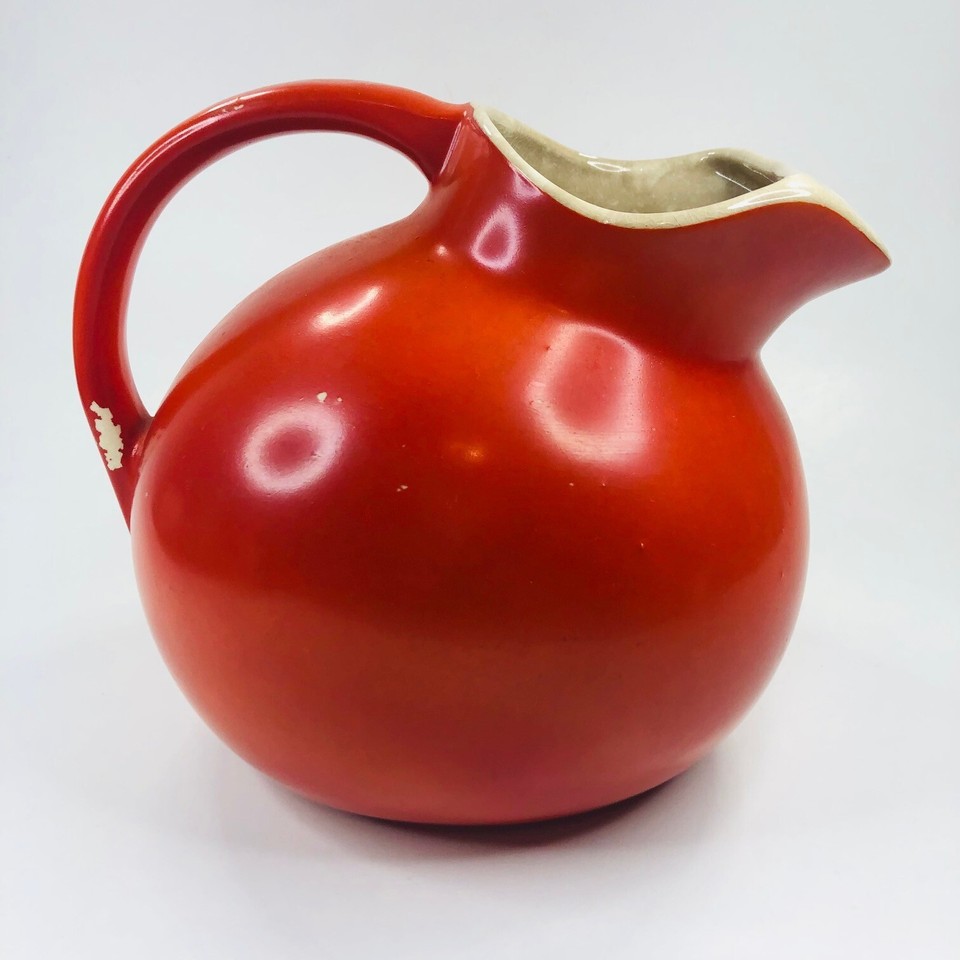 Hall Ball Pitcher, USA pottery Orange Jug Tilt Ball Pitcher Made in ...