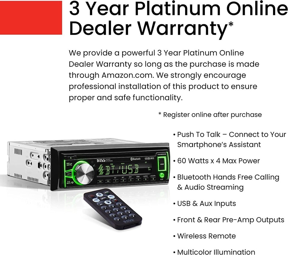 Boss Audio 750BRGB Single DIN Car Bluetooth CD Player Radio Car Stereo ...