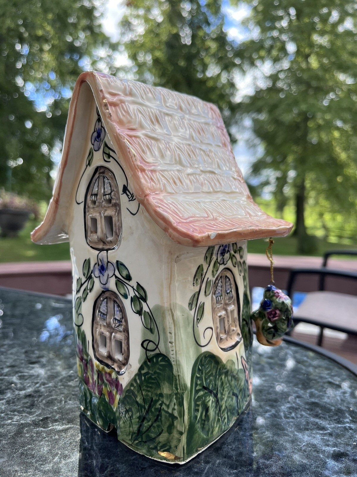 Vtg Blue Sky Clayworks Cat Garden Cottage House Flowers 10" Tea Light ...