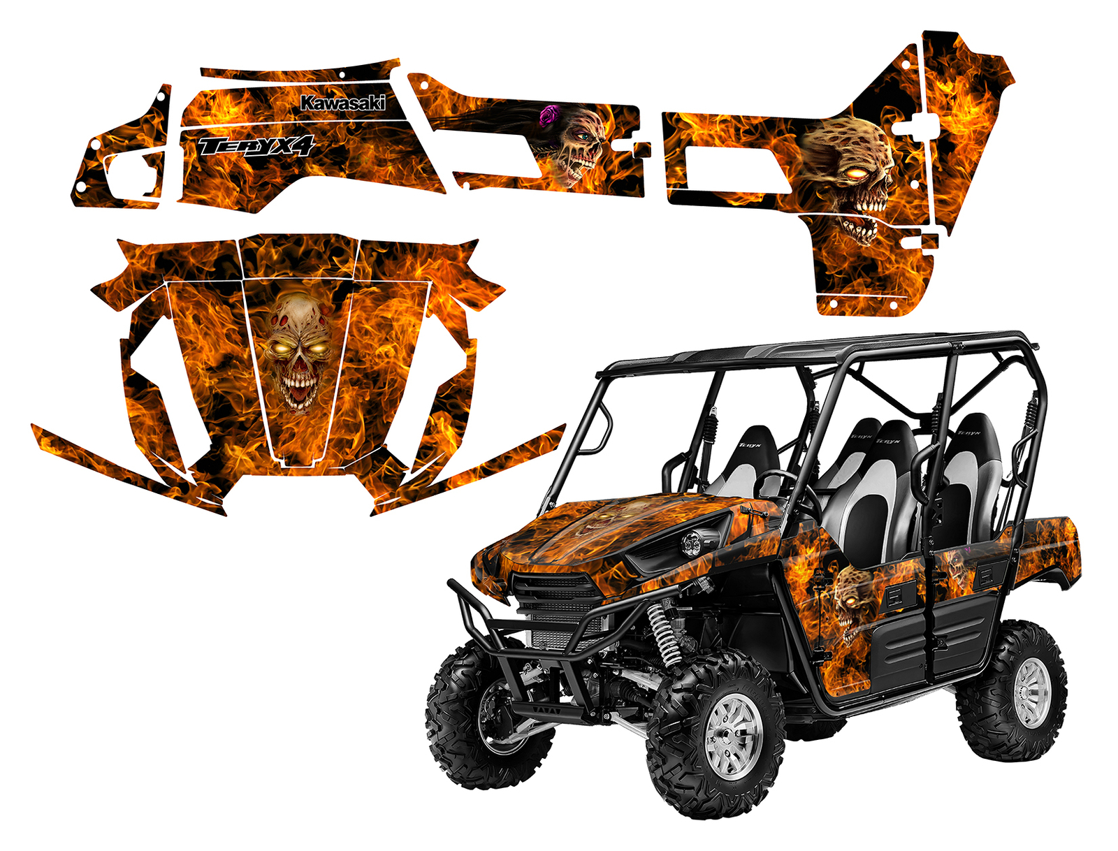 2012-2015 Kawasaki Teryx 4 or 2 seater Graphics Wrap kit Zombie Skulls ...