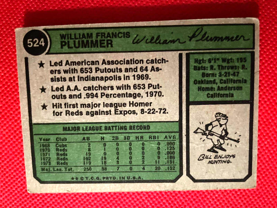 1974 TOPPS # 524 BILL PLUMMER C | eBay