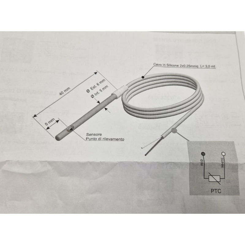 PIXSYS TEMPERATURE PROBE SENSOR PTC 1K 6X40 CABLE 3MT SILICONE FOR ...