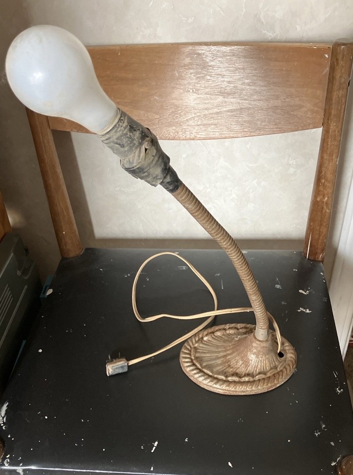 Rustic Industrial Gooseneck Desk Lamp Cast Iron Base Barn Salvage As-Is ...