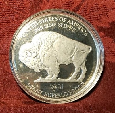 2001 US 1 Oz Silver .999 Giant Buffalo Proof Coin National Collector's ...