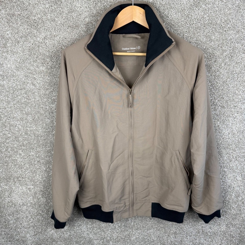 Outdoor Voices Mens Beige Nylon Bomber Jacket Full Zip Casual Outerwear ...