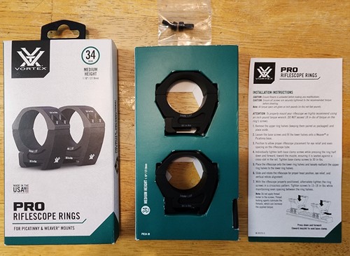 Vortex PRO Series 34mm Riflescope Rings PR34-M NIB Medium Weaver ...