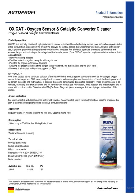 OXICAT Catalytic Converter & Cleaner Oxygen Sensor for Petrol and ...