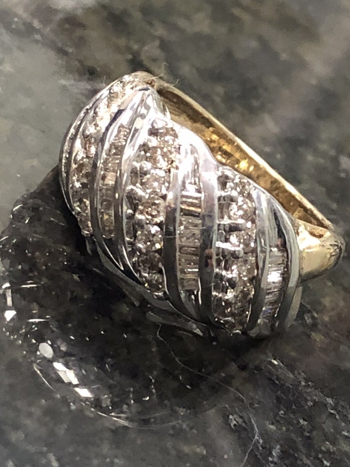 Solid 10k Yellow Gold Diamond Cocktail Ring, Size 7 | eBay