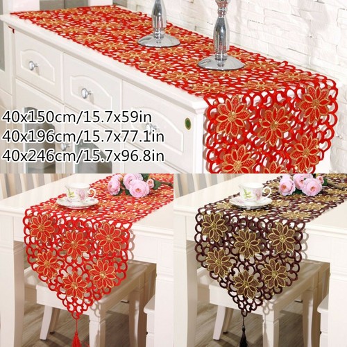 Hollow Table Runner Cover Fabric Tablecloths Tassels Floral Wedding ...