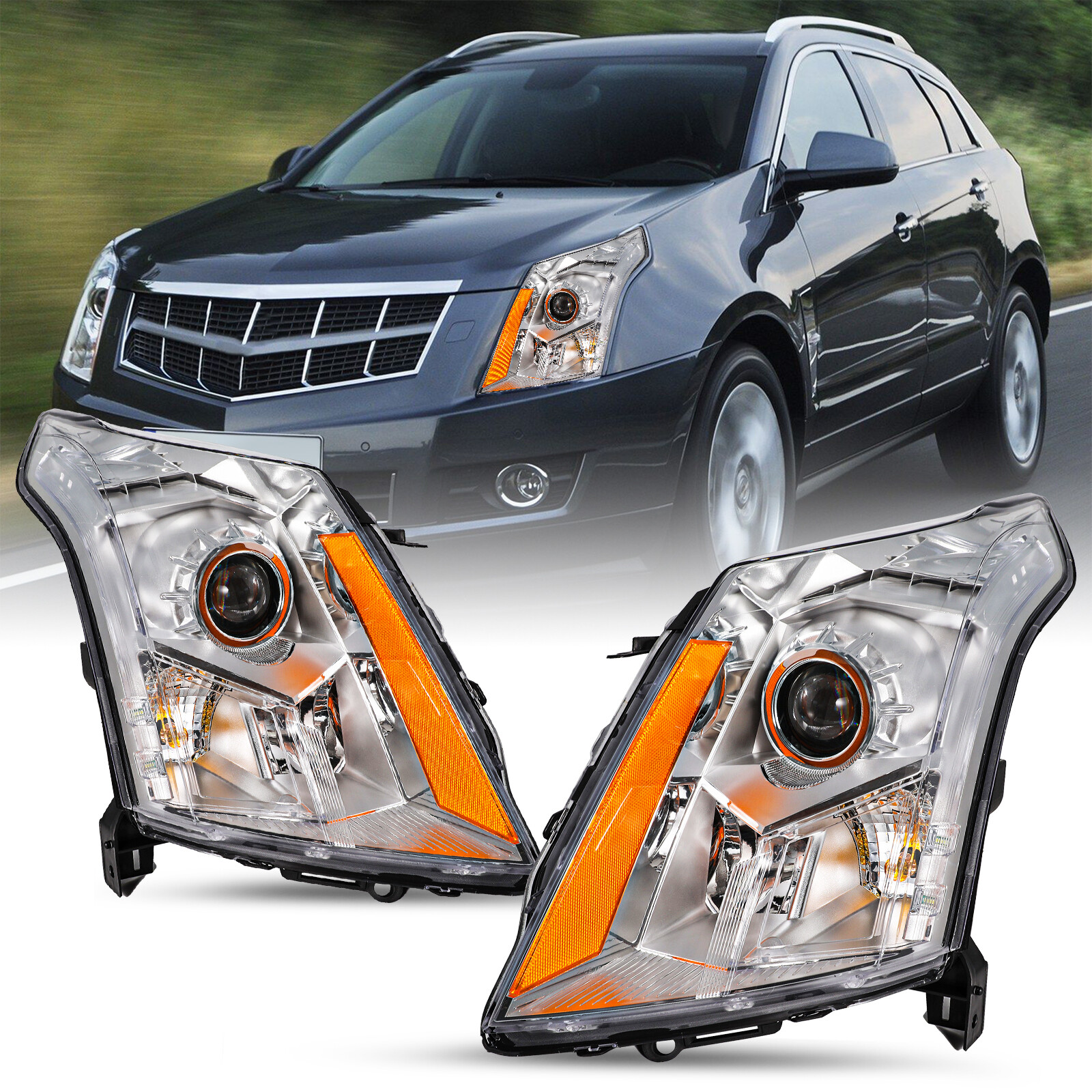 Chrome Halogen Model Headlights For 2010-2016 Cadillac SRX 4 Dr Pair ...
