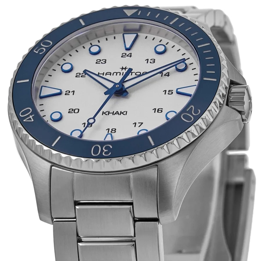 New Hamilton Khaki Navy Scuba Quartz Silver Dial Steel Men's Watch ...