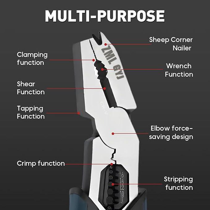 ZML 6-In-1 Multi-Function Wire Stripper Pliers CR-V Steel Diagonal ...