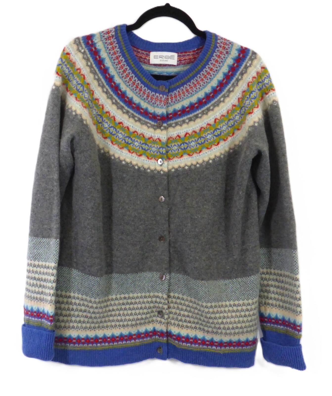 Eribe Fair Isle Wool & Angora Blue Grey Cardigan Knit… - Gem