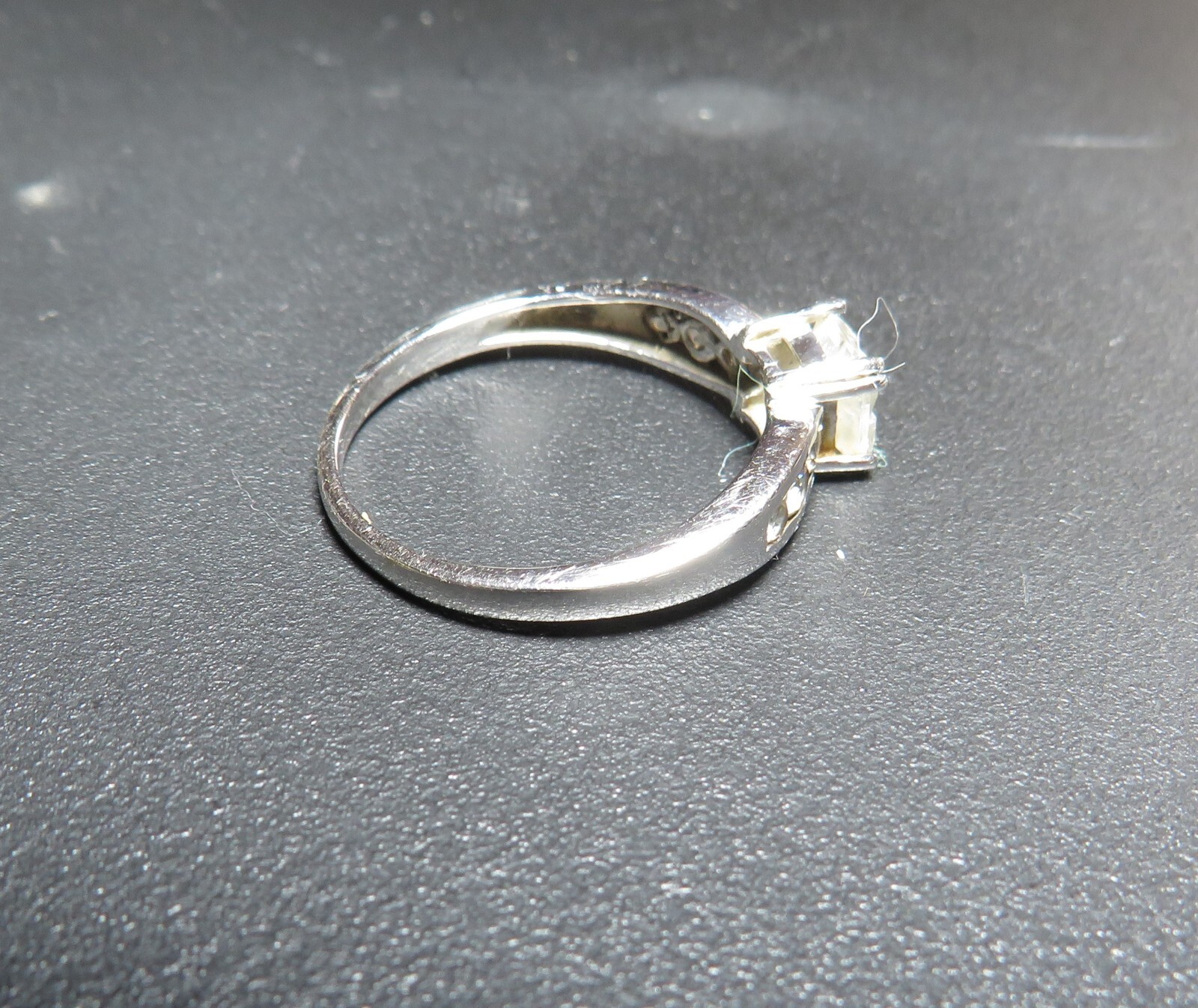 Sterling Silver CZ Diamond Square Head Set Shoulders Ring Size O 1/2 ...