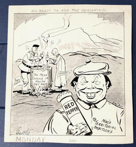 ORIGINAL ARTWORK GEORGE WHITE EDITORIAL CARTOON VIETNAM WAR & MAO'S ...