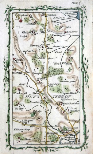 HUNTINGDON STILTON ROAD MAP BY ARMSTRONG c1776 GENUINE ANTIQUE ...