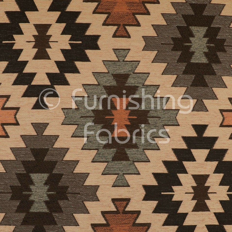 Traditional Kilim Aztec Inspired Pattern Orange Brown Colour Upholstery ...