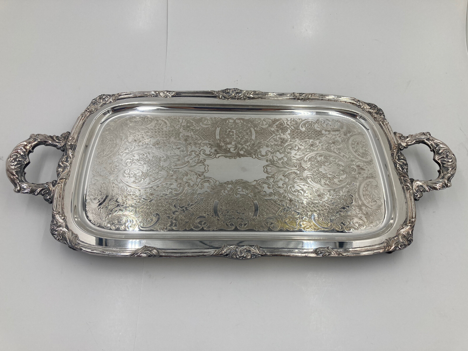 ++ PILGRIM SILVER BUTLER TRAY 2 Handles Buffet Serving Platter 24” X 11 ...