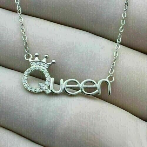 14k White Gold Plated 2.50 Ct Moissanite "Queen" Chain Pendant Necklace ...