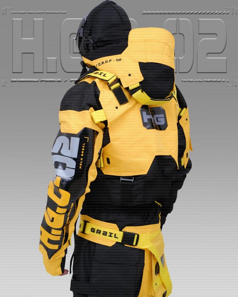 Men's Techwear Yellow Jacket Hoodie Full Zip Buckle Holygrail H.G.C-02 ...