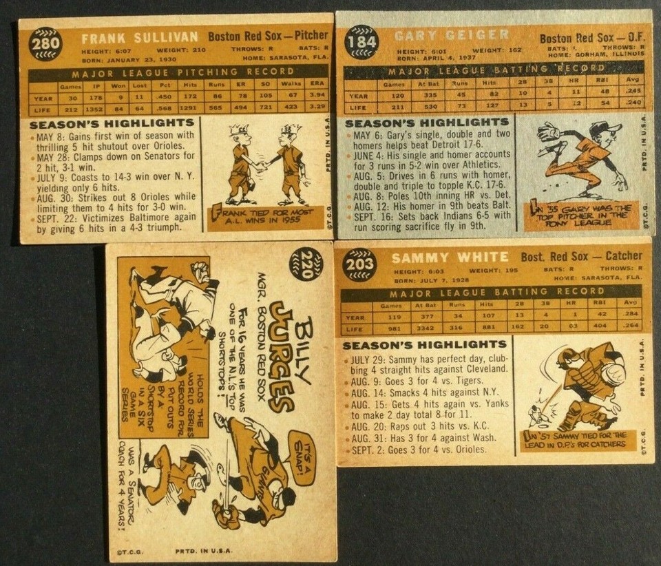 1960 Topps # 220 Billy Jurges Boston Red Sox + 3 Cards | eBay