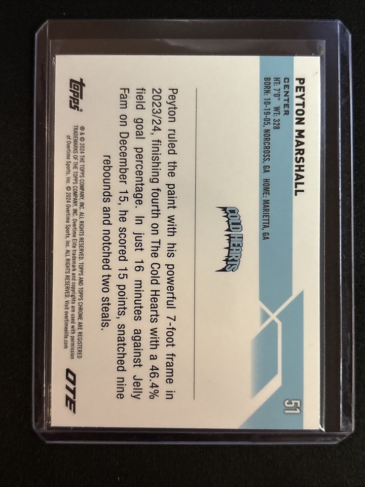 🔥Peyton Marshall 2023-24 Topps Chrome OTE #51 Cold Hearts OTE Logo ...