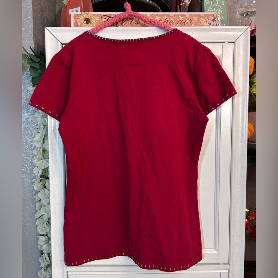 CATTLELAC Ranch Red Short Sleeve Embroidered Cross Blouse Extra Large ...