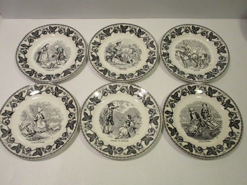 Vintage Nimy Belgium Set 6 Plates, World Places, Black/White | eBay