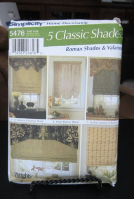 Simplicity 5476 Roman Shades Valances 5 Classic Shades Sewing Pattern ...