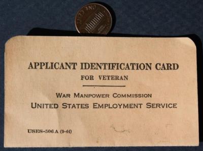 1944 World War II US War Manpower Commission Applicant Identification ...