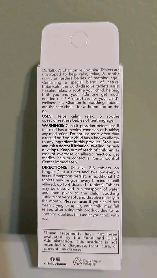 Dr. Talbot's Soothing Tablets For Babies Teething Age 3m+ Chamomile | eBay