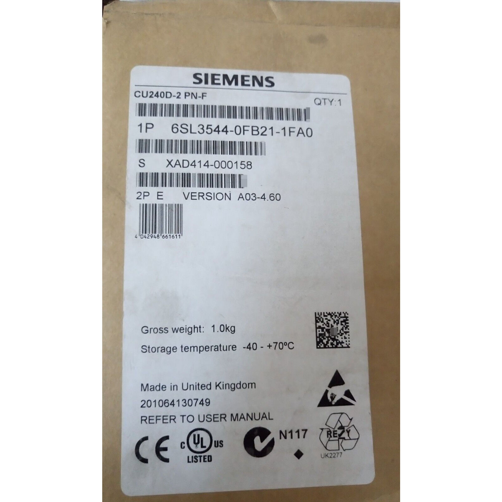 Siemens 6sl3544-0fb21-1fa0 Sinamics G120d Control Unit Cu240d Pn-f ...
