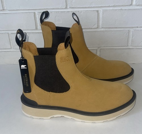 New Sorel Hi-Line Chelsea Boots Yellow Jet Leather Pull On Round Toe ...