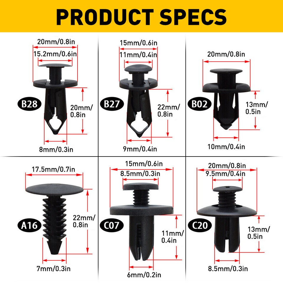 190Pcs Bumper Clips Retainer Car Fender Fastener Trim Push Pin Auto ...