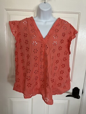 Women’s top CeCe brand embroidered orange shirt size L | eBay