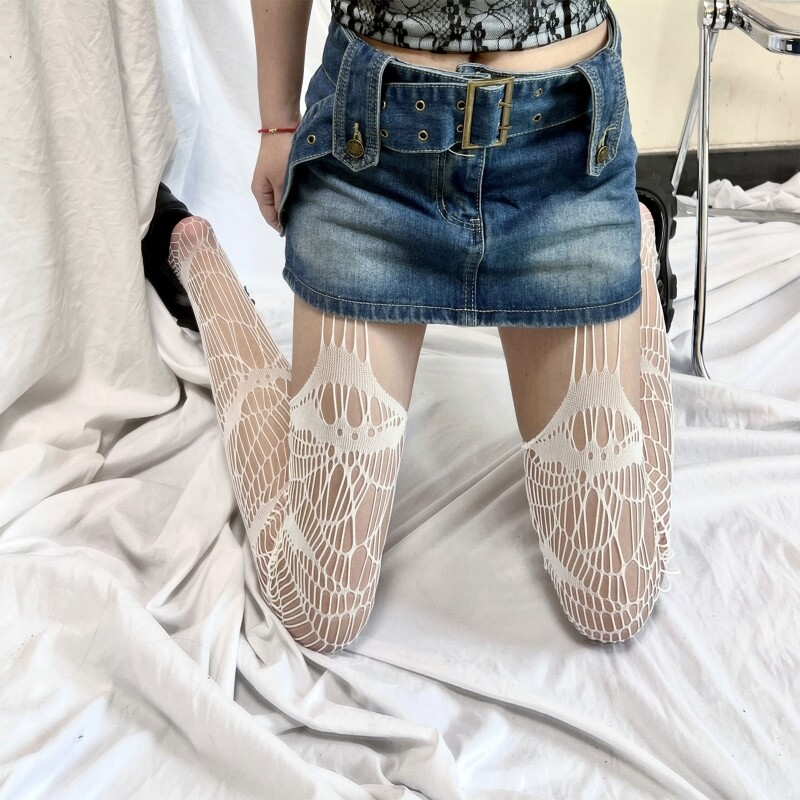 Women Punk Fishnet Pantyhose Irregular Hollow Geometric Suspender ...