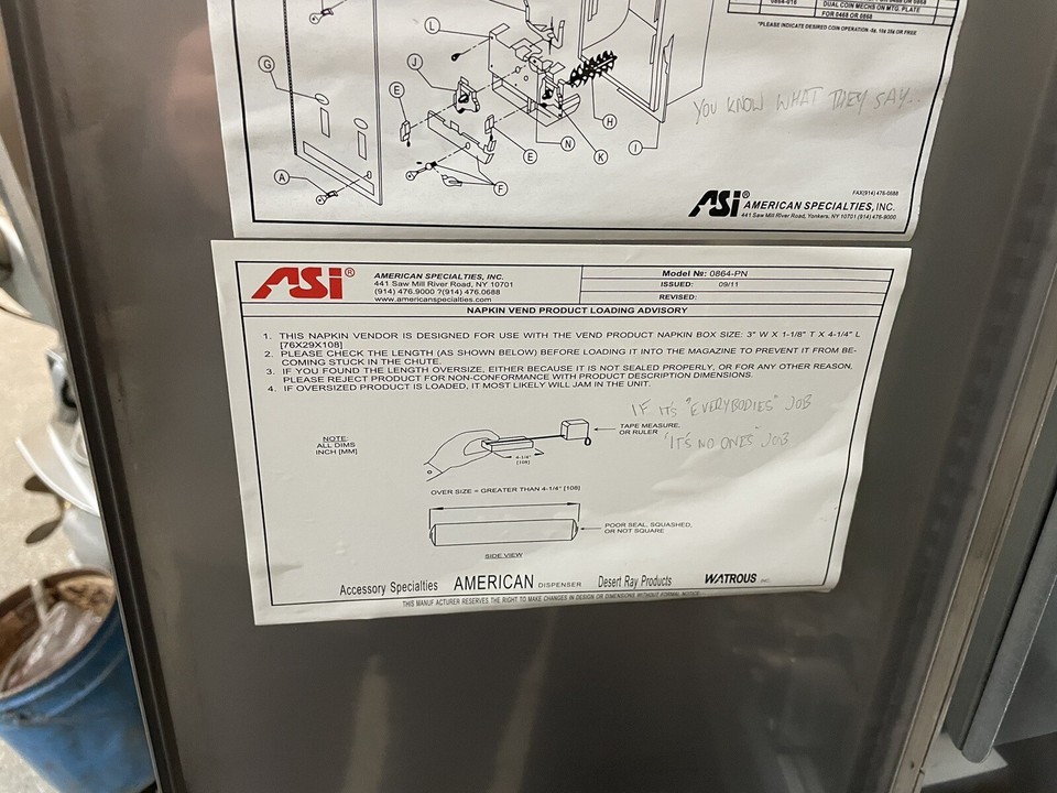 ASI 0864-PN Sanitary Napkin and Tampon Vendor Vending Machine With Key ...