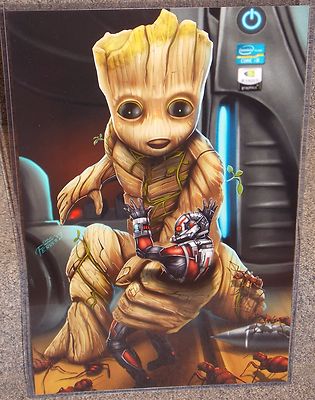 Baby Groot vs Ant Man Glossy Art Print 11 x 17 In Hard Plastic Sleeve ...