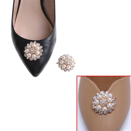1x Shoe Clips Faux Pearl Rhinestones Metal Bridal Prom Shoes Buckle ...